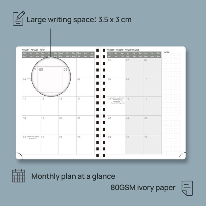 Agenda 2025 2026 Semainier 22 x 16,5 cm D'Août 2025 à Déc 2026, avec ...
