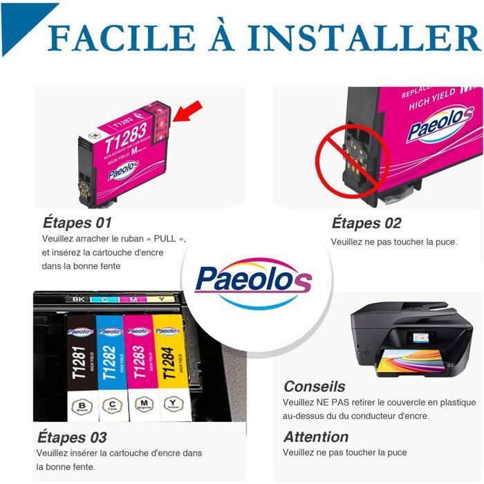 T1285 Multipack Remplacement pour Epson T1281 Noir T1282 T1283 T1284 ...