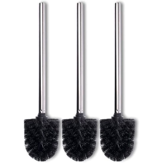 3-Pack Brosses De Remplacement Pour Wc Tête De Brosse Noire Poignée En Acier Inoxydable Tête De ...