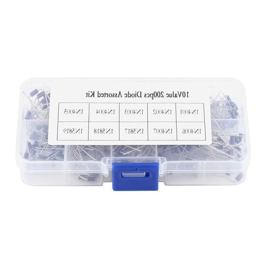Diode,Diode Box Set 200, 200Pcs 10Values Rectifier Diode Assortment Electronic Kit 1N4001~1N4007 ...