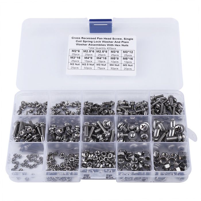 Kit de 400 vis à tête cylindrique cruciforme M2 M2.5 M3 M4 M5, écrous et rondelles - Cdiscount ...