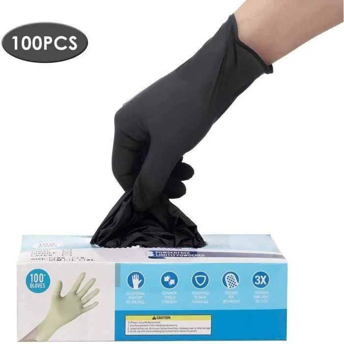 Gants Nitrile Jetables Noir Lot de 100 Sans Latex Taille M pour Hygiene ...