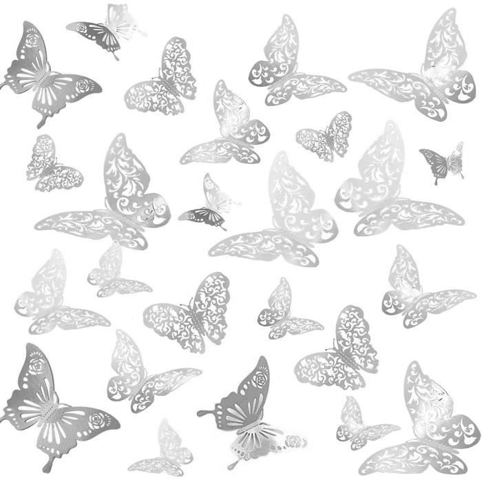 72 Pcs Stickers Muraux Papillon 3D, 3 Tailles Stickers Muraux Papillon ...