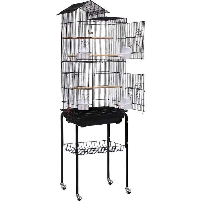 Grande cage à oiseaux en métal pour perroquet avec support, rouleaux ...