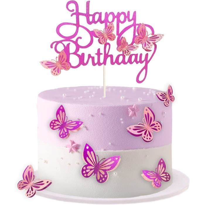 Decoration Gateau, Rose Violet 3D Papillon Cake Topper Deco Cupcake De ...