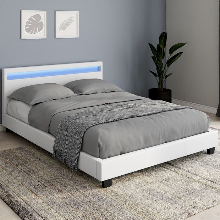 IDMARKET Lit double NEO avec tête de lit LED intégrées et sommier 140 x ...