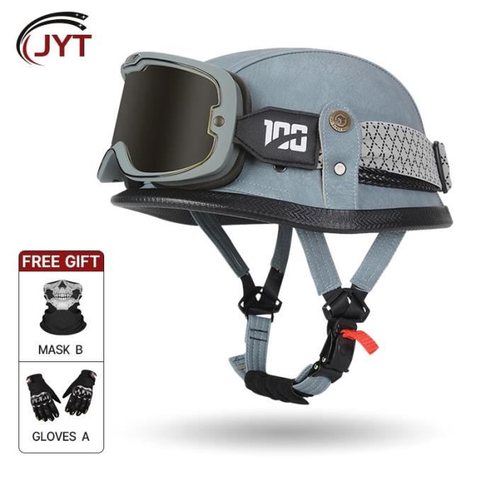 Casque moto scooter,Demi-Casque de Moto en Cuir Rétro Allemand pour ...