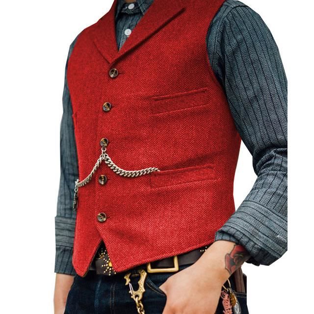 Red Gilet de costume en cuir brillant pour hommes, simple boutonnage ...