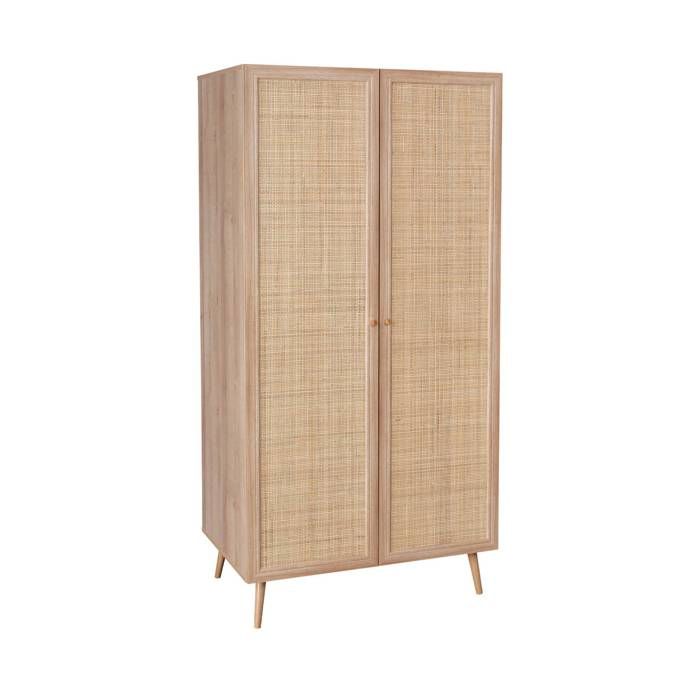 Armoire dressing cannage et effet bois 2 portes et penderie Boheme ...