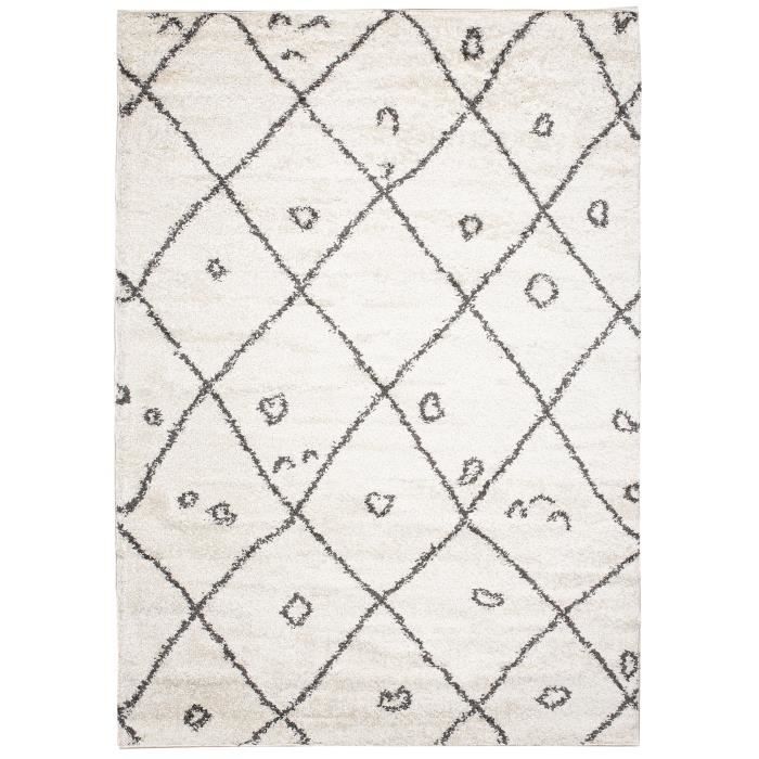 TAPISO Tapis Salon Shaggy Poils Longs DELHI Crème Géométrique ...