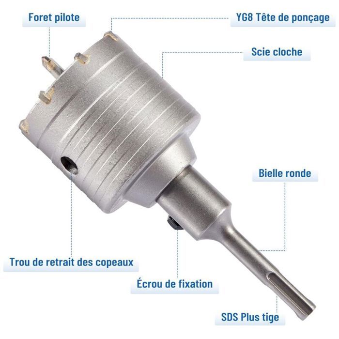 Foret Beton 68mm, Scie Cloche 100mm, à Sec avec Tête de Meulage YG8 ...