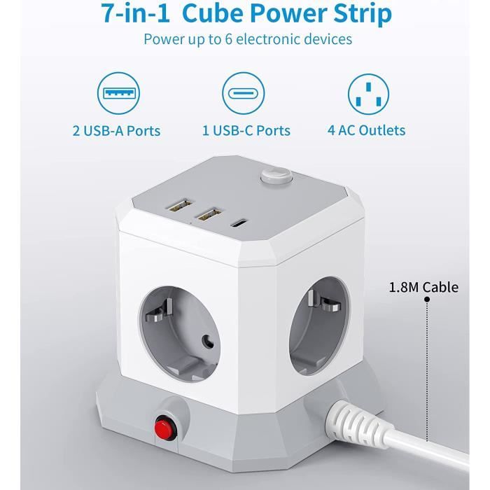 Cube Multiprise USB Secteur, Prise USB Multiple avec 4 Prises et 3 ...