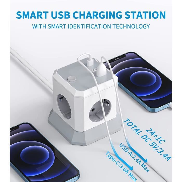 Cube Multiprise USB Secteur, Prise USB Multiple avec 4 Prises et 3 ...