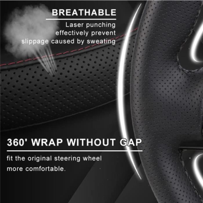 Bougpeng Couvre Volant Cuir À Coudre 38 Cm Noir Housse En Cuir Microfibre Pour Volant De Voiture ...