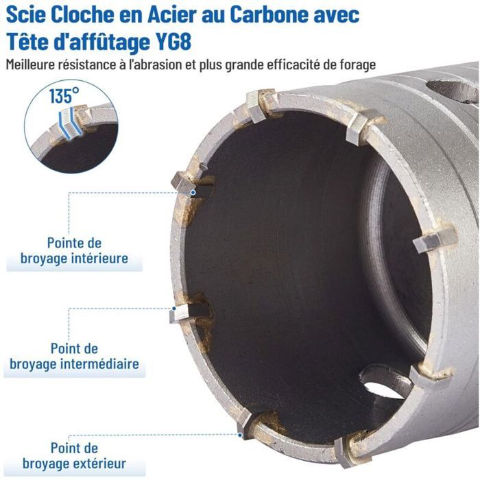 Foret Beton 68mm, Scie Cloche 100mm, à Sec avec Tête de Meulage YG8 ...