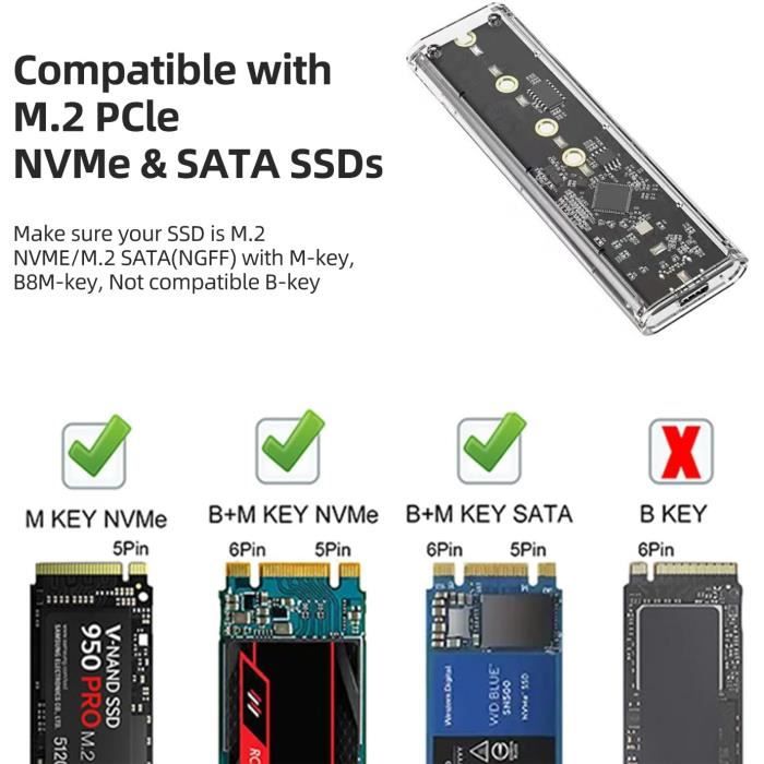 Boîtier Ssd M.2 Nvme Adaptateur M2 Lecteur Disque Dur Externe,Boîtier Nvme Adaptateur Ssd M2 Usb ...