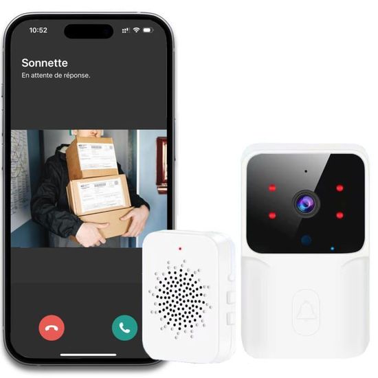Sonnette sans Fil avec Camera 150 Mètres Carillon Electronique,Kit de ...