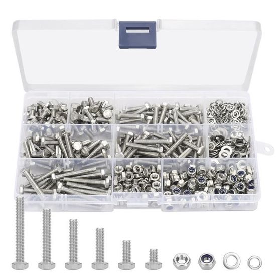 Lot de vis à tête hexagonale M4-M5-M6 en acier inoxydable 304 - Boulons et écrous - Jeu de vis ...