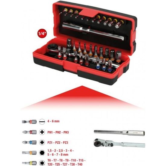 Coffret de 28 embouts de vissage KS TOOLS 1/4'' à code couleur TORSIONpower - 918.3015 ...