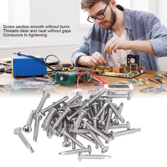 JIA Vis autoperceuses - 100 pcs vis auto-perceuse tête ronde 304 attaches en acier inoxydable ...