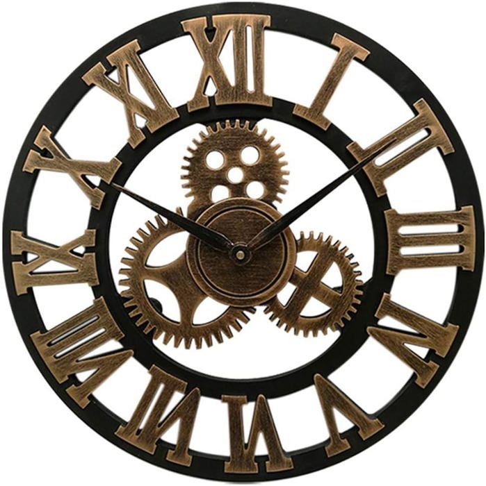 Retro Montage Mural D'Art Pendules Murales Ronde Chiffres Romains ...