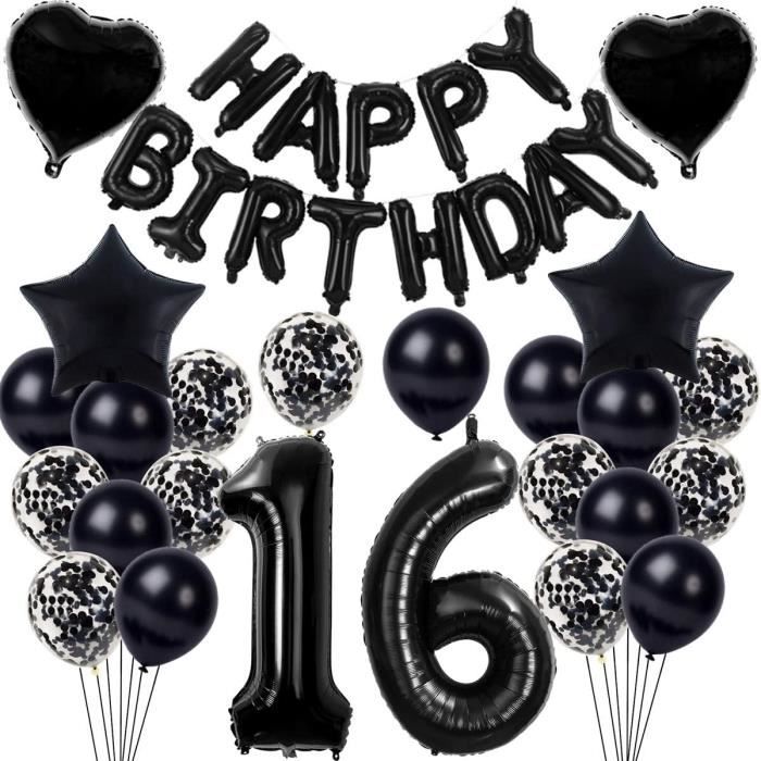 Ballon 16 Ans Anniversaire Fille Garcon Noir Decoration Anniversaire ...