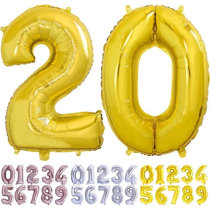 Ballon Numéro 20 Doré. Ballons Géants Chiffres 2 0 Foil Décoration Fête ...