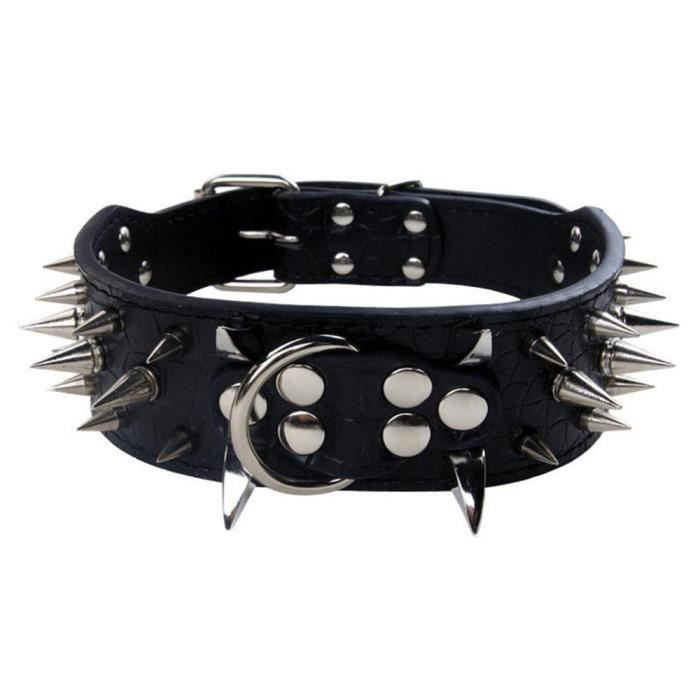 Sharp Spiked Studded PU Leather Pet Dog Collars Professional Adjustable ...