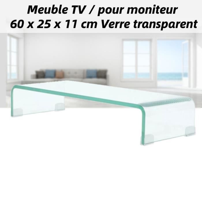BEL Meuble TV / pour moniteur 60 x 25 x 11 cm Verre transparent ...