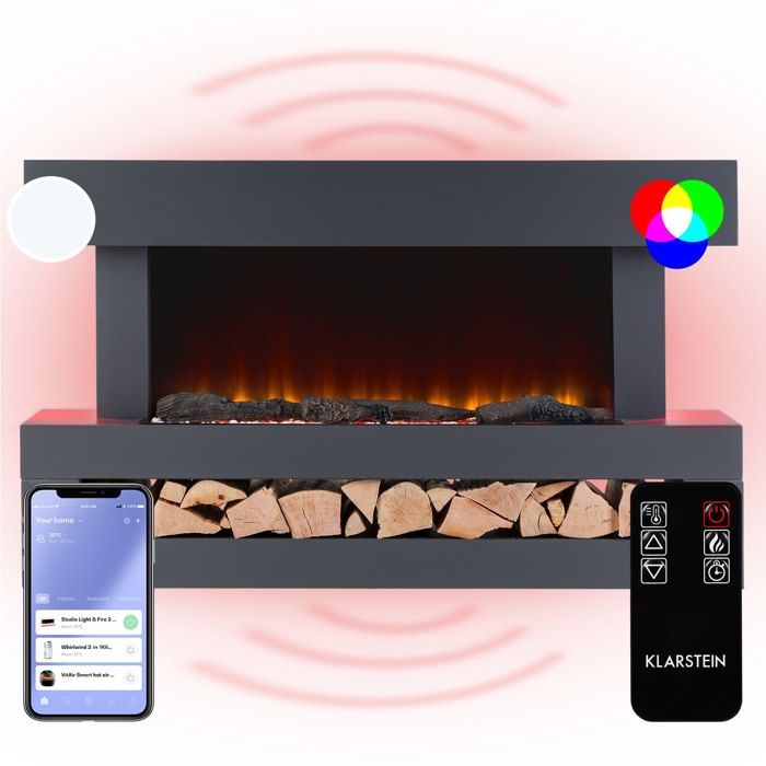 Cheminée électrique effet flamme - Klarstein - 2000/1000 W - fausse ...