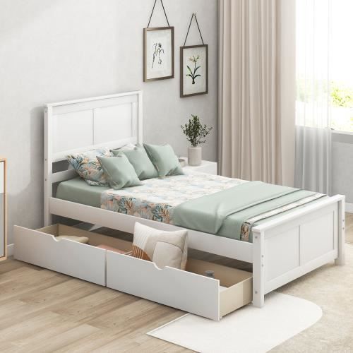 PIMPIMSKY Lit Simple 90 x 200 cm en Bois de Pin avec 2 Tiroirs ...