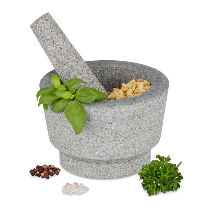 Relaxdays Lourd mortier rond avec pilon, en granite, idéal pour herbes ...
