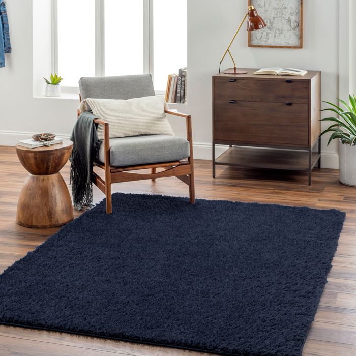 SURYA Tapis de Salon à Poils Longs Doux Shaggy Uni Chic SOSO 160x213cm Bleu Foncé - Cdiscount Maison