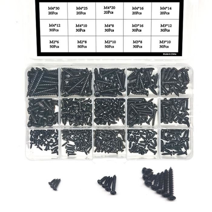 Carbon steel -Kit d'assortiment de vis à tarauder, 460 pièces, M2 M3 M4, Phillips, à tête ronde ...