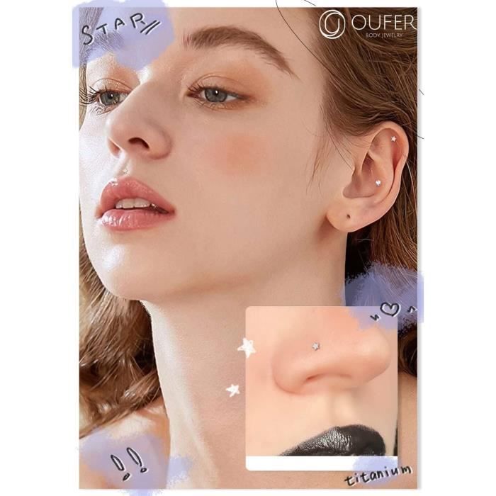 Titanium Helix Earring Flat Back Nose Rings Conch Tragus Piercings ...