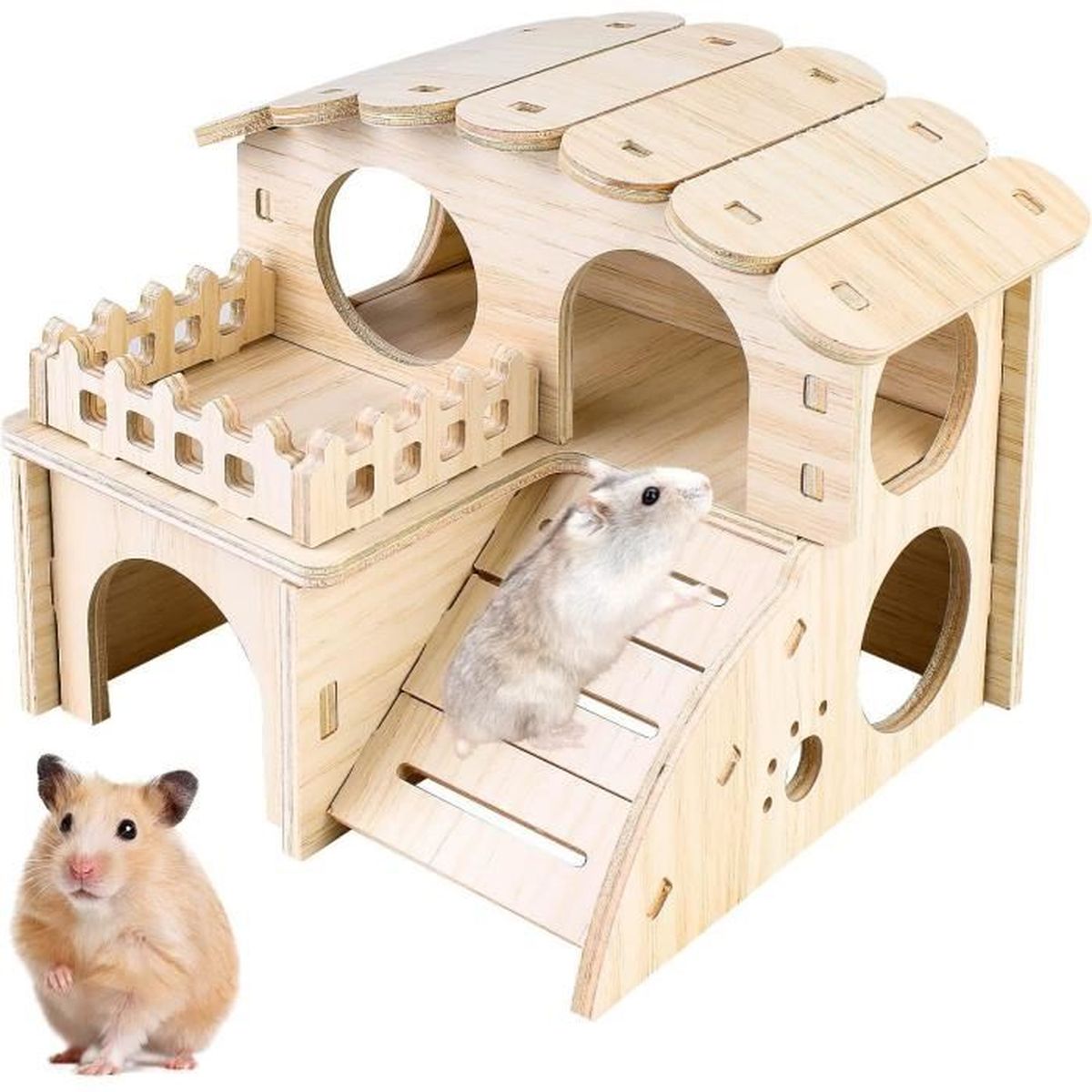 Cage pour Hamster, Hamster Maison d'angle en bois à 2 étages pour ...