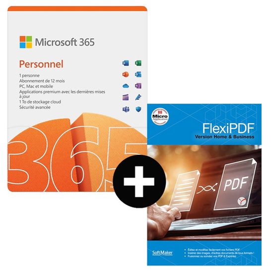 Pack Microsoft 365 Personnel + FlexiPDF Home & Business - Licence 1 an - 1 utilisateur - A ...
