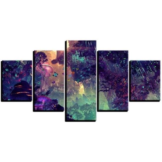 Affichee sur Mural 5 pièces coloré forêt Lumineuse Fantaisie Peinture ...