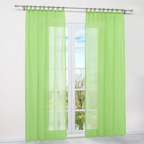 Rideaux courts voilage fenêtre Passe-tringle Vert H/L 225 x 145 cm en ...