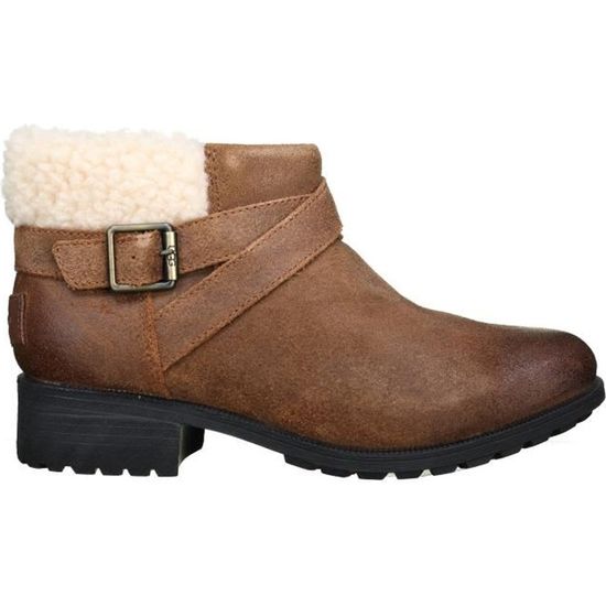 Bottes femme UGG W Benson Boot Cuir impermeable Laine UGGpure bouclee Marron Marron Cdiscount Chaussures