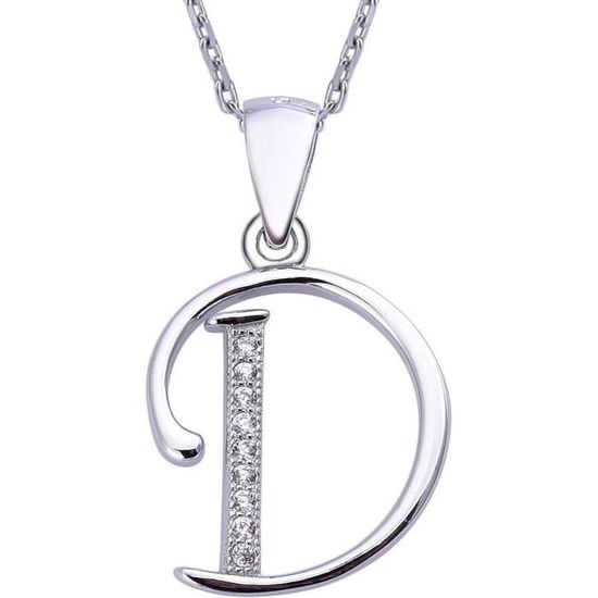 Collier Avec Pendentif En Forme De Lettre Initiale Argent 925 Oxyde De Zirconium Cadeau ...