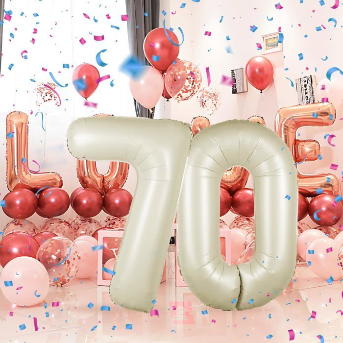 Ballons Anniversaire 70 Beige 100cm Ballon Chiffre 70 Numéro 70- Happy ...