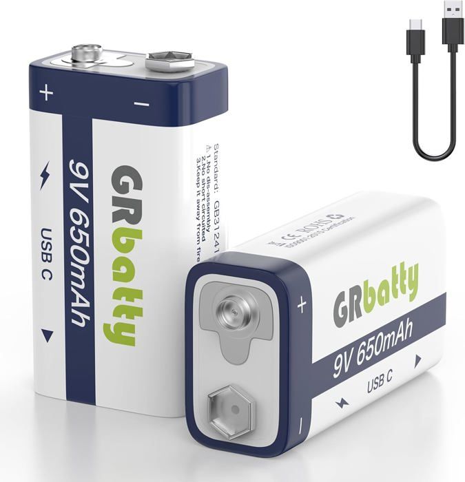 GRbatty Pile 9V Rechargeable Lithium ION 650mAh, Pile 9V Rechargeable ...