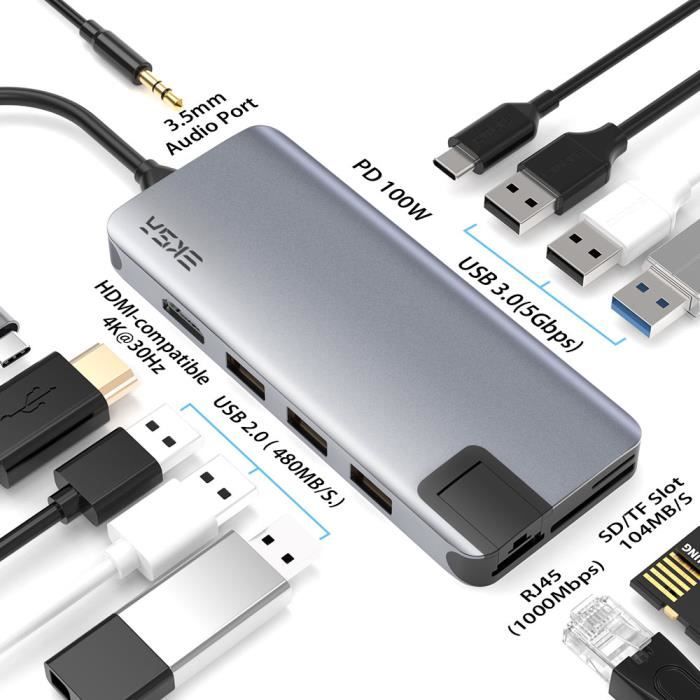 12 EN 1 - EKSA USB Type C Hub À L'adaptateur USB 3 0 Répartiteur 4K HD ...