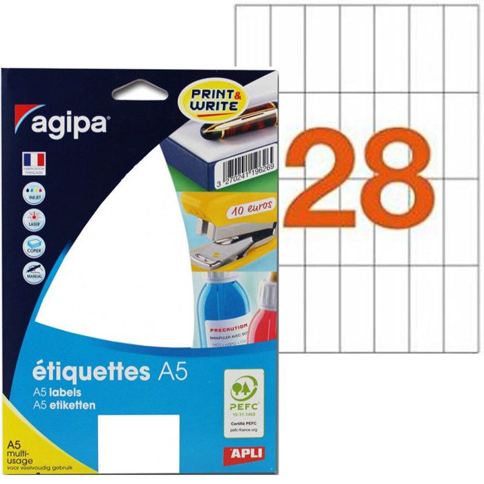 448 Étiquettes 20X50Mm 28 Étiquettes Par Planches A5 Agipa 100309 ...