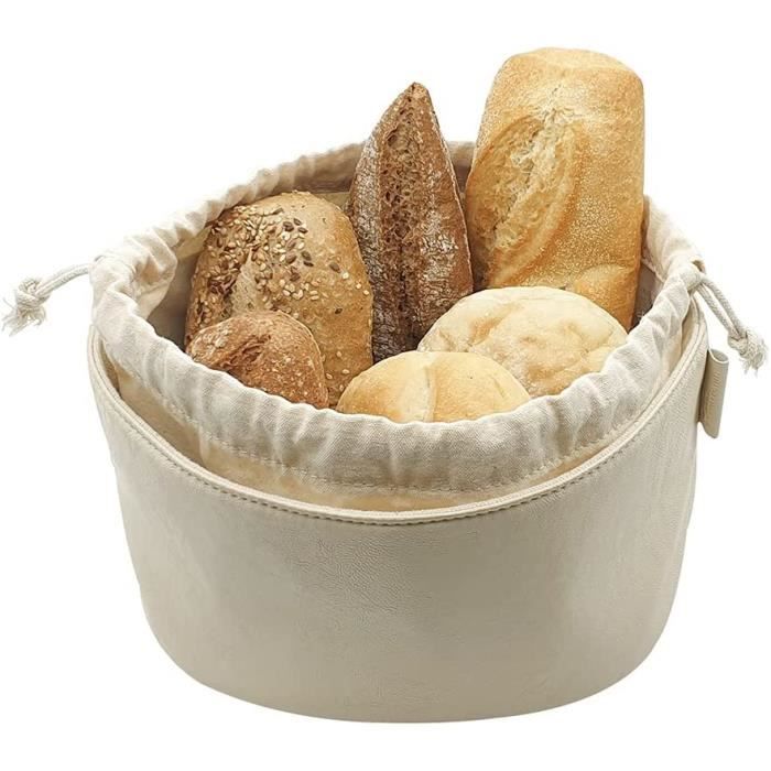 Panier à pain Excellence - 100 % coton et cuir végétalien, tissu doux ...