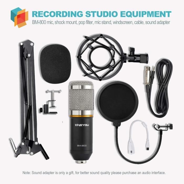 ZINGYOU Microphone à Condensateur Kit, BM-800 Micro Studio Streaming ...