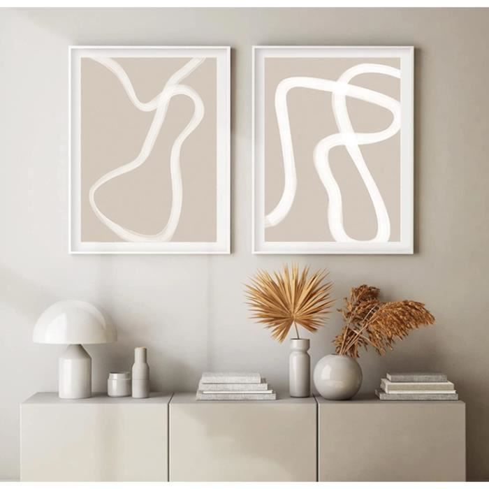 Abstrait Beige Dessin Au Trait Boho Affiche Minimaliste Murale Toile ...