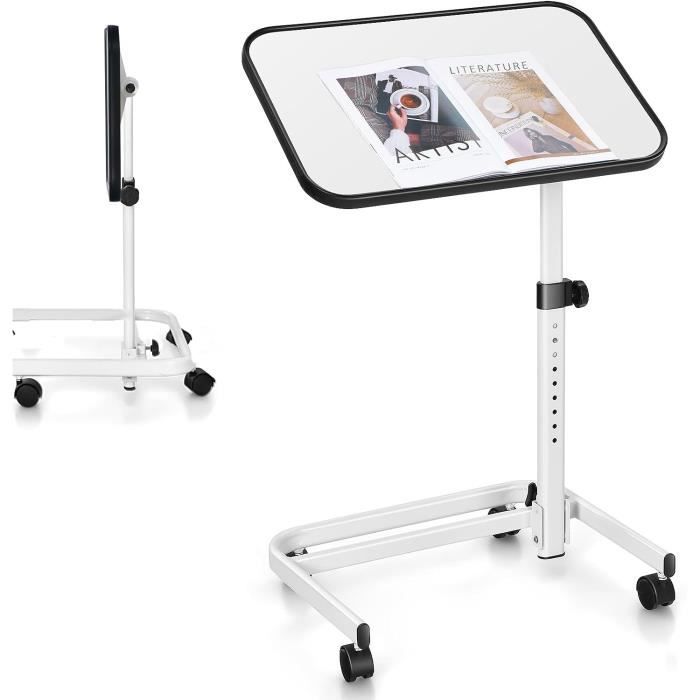 COSTWAY Table de Lit à Roulettes Verrouillables - Plateau Inclinable ...