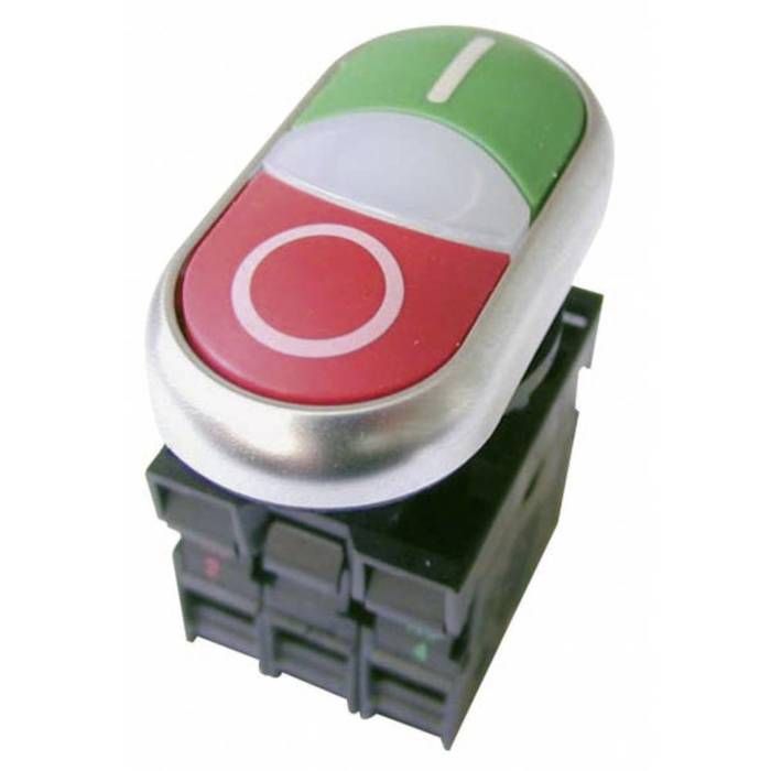 Eaton M22-DDL-GR-X1/X0/K11/230-W Bouton-poussoir à double touche 1 x Off/(On) à rappel IP66 1 pc ...